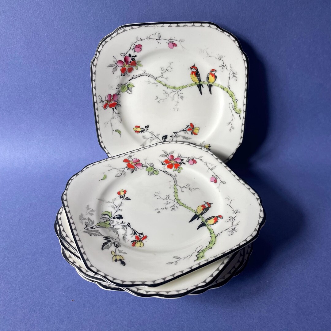 Vintage/antique Fenton Bone China, Macaw Design, Tea Plates Set of 6 ...