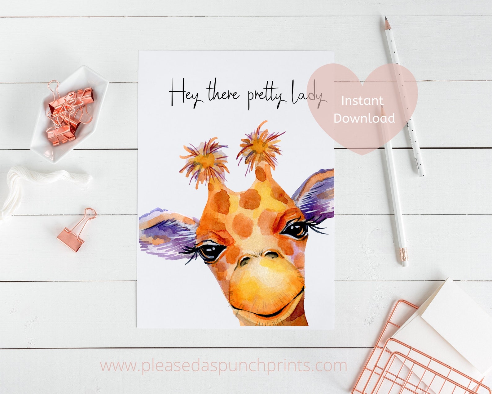 Hey There Pretty Lady Watercolor Giraffe - Printable Graphics | Nursery ...