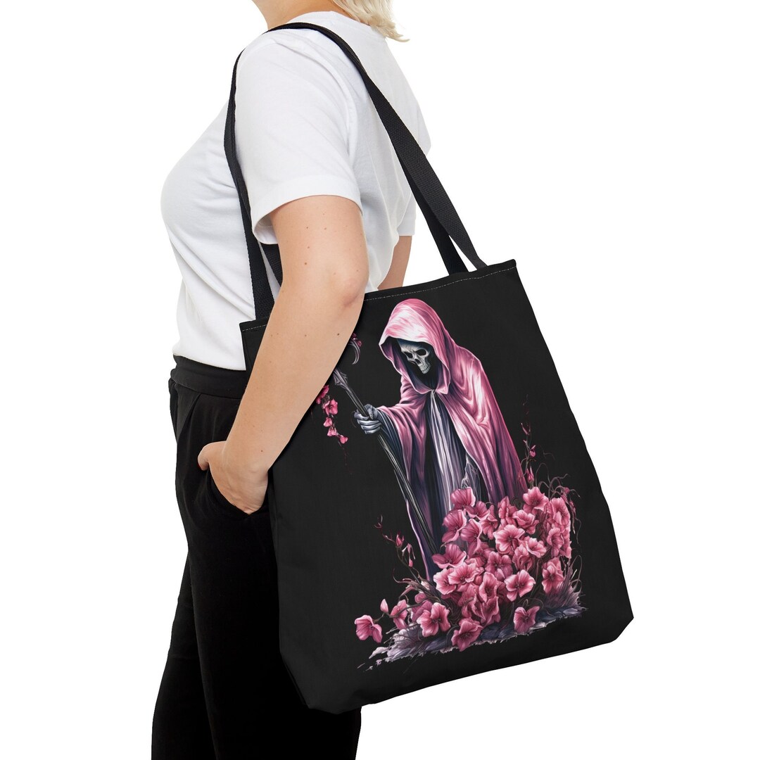 Pink Grim Reaper Tote Bag Floral Reaper Tote Floral Grim Reaper Tote ...