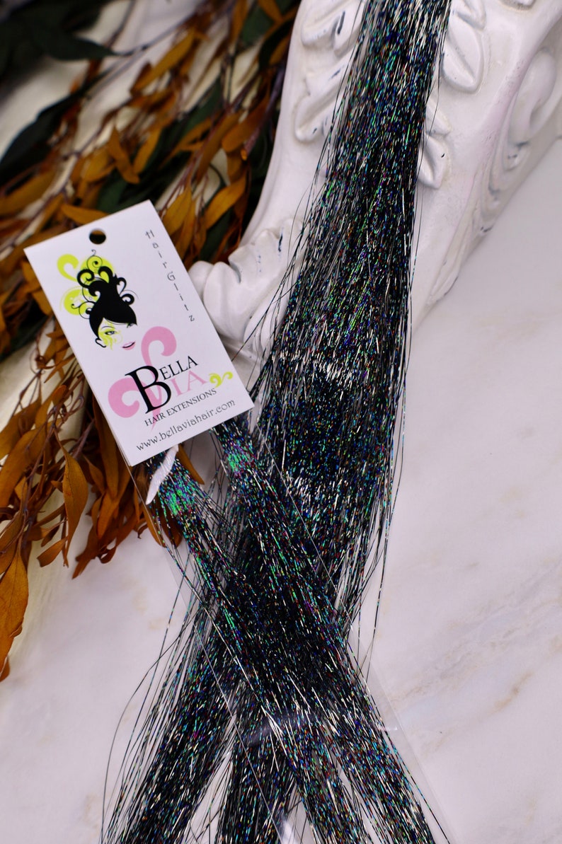 BLACK Glitter Strands Hair Tinsel 26 or 36 Inches - Etsy