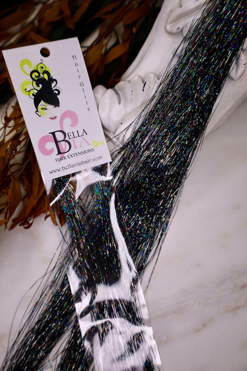 BLACK Glitter Strands Hair Tinsel 26 or 36 Inches - Etsy