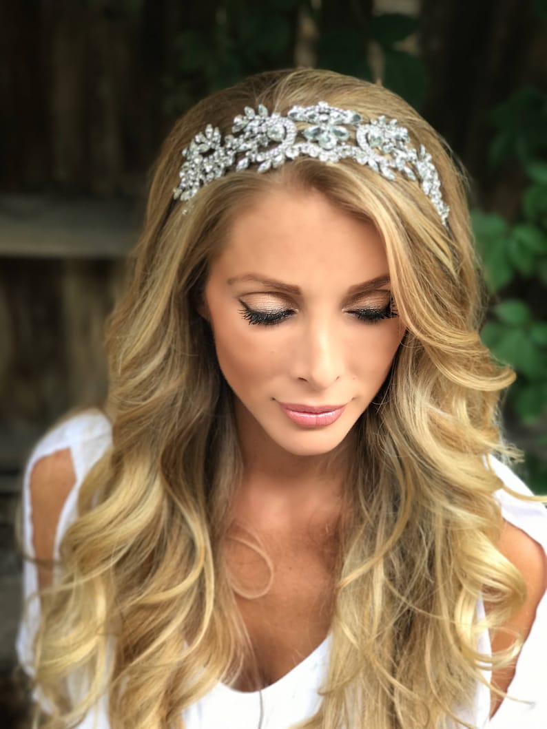 Silver Rhinestone Head Piece Bridal Hair Jewelry Etsy