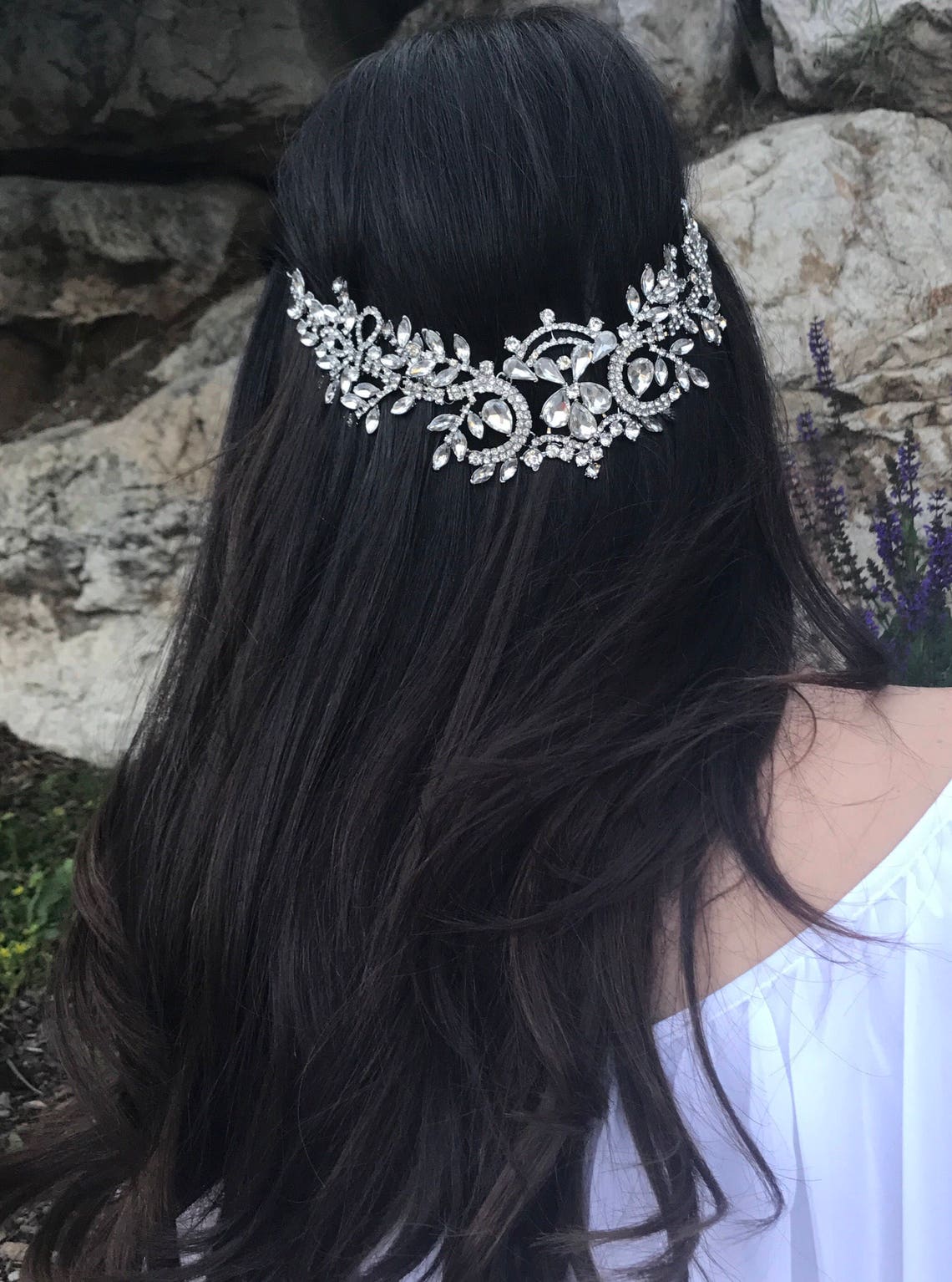 Silver Rhinestone Head Piece Bridal Hair Jewelry - Etsy