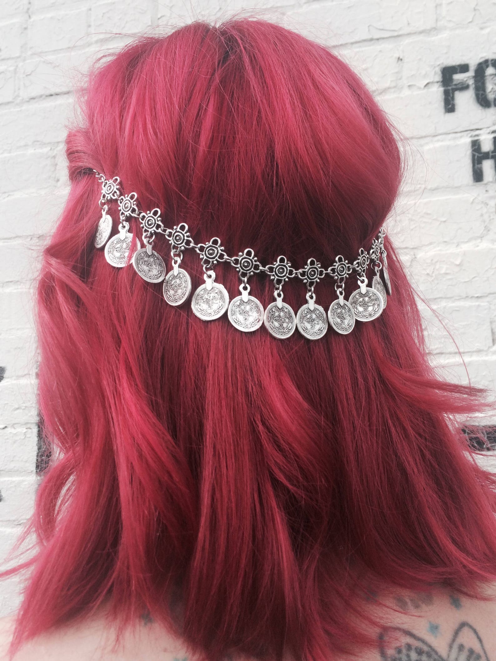 Coin Hair Jewelry, Silver Coin Hair Chain, Hair Accessory, Tribal Head ...