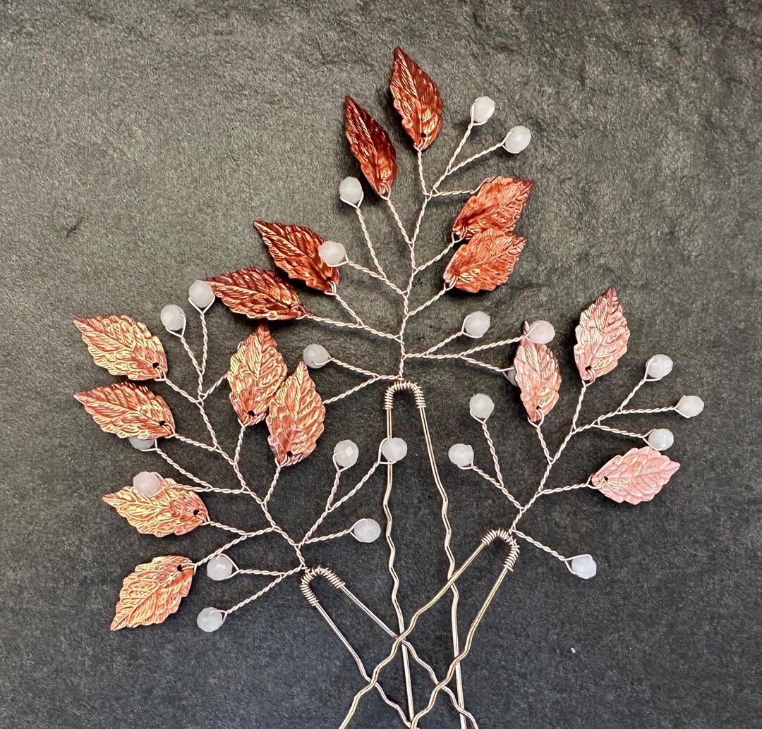 Terra Cotta and Copper Leaf Hair Pins Custom Colors Available, Hair ...