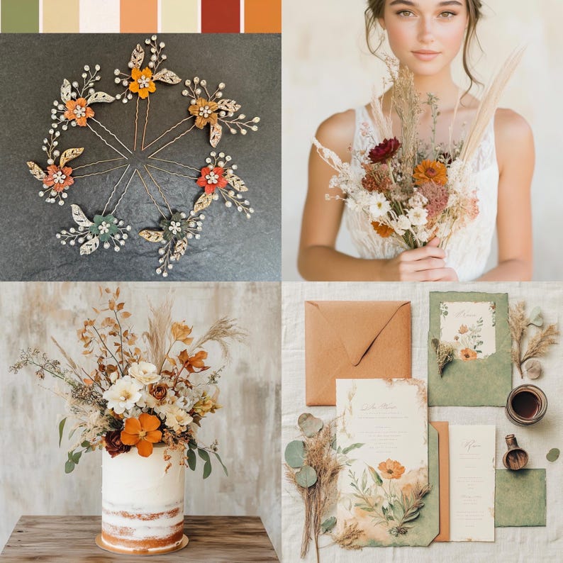 Nature Inspired Bridal Hair Pins |custom Colored Wedding Palette - Etsy