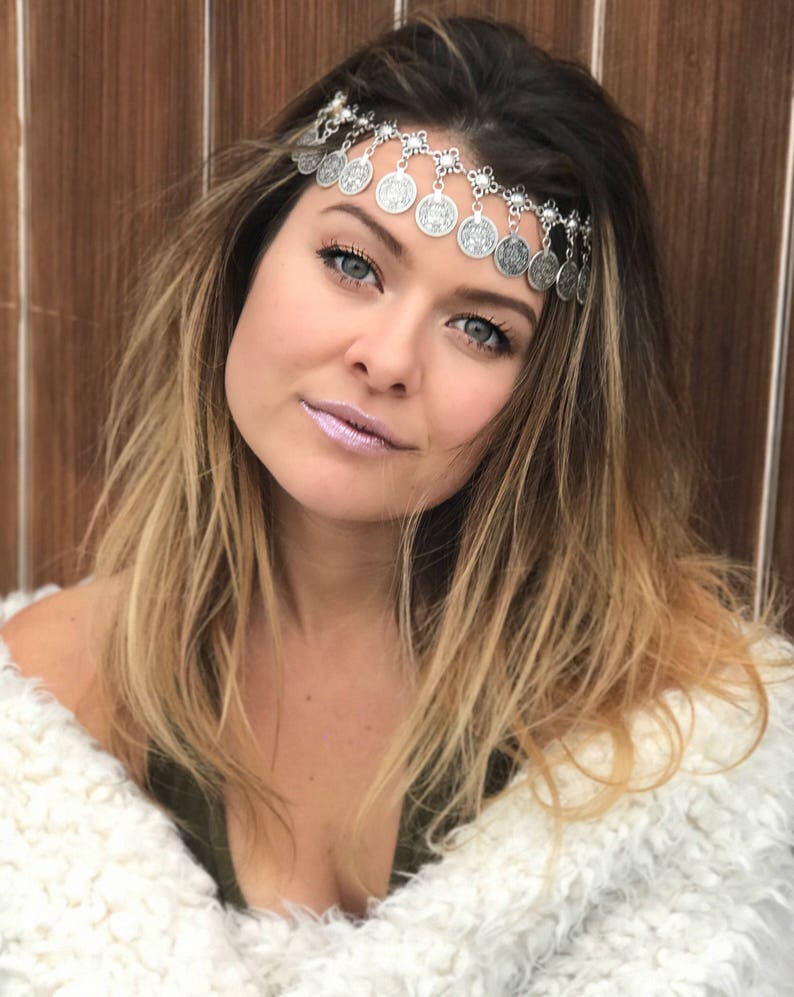 Coin Hair Jewelry, Silver Coin Hair Chain, Hair Accessory, Tribal Head ...