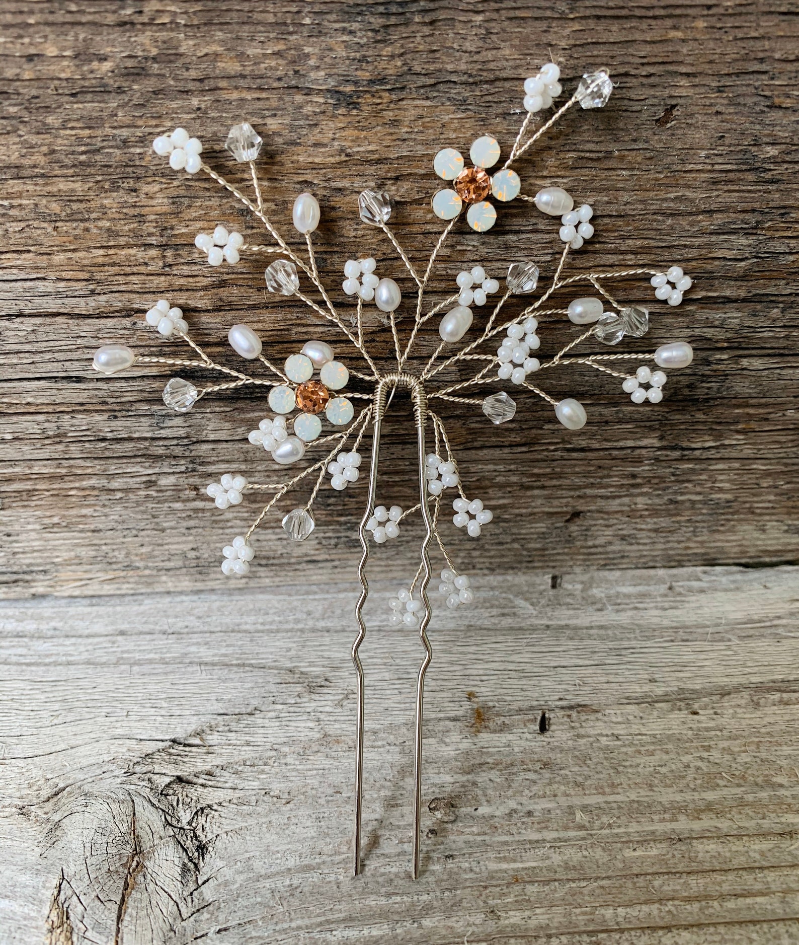 Silver Bridal Hair Pin With Pearl Baby's Breath And | Etsy
