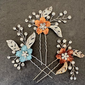 Peach & Light Dusty Blue Hair Pins Custom Made to Match Your Wedding ...