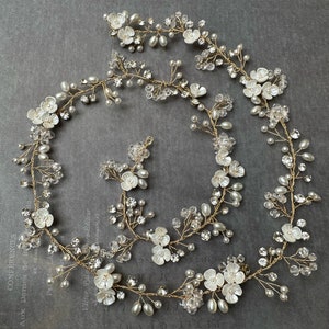 Exquisite Long Hair Vine With Flowers, Rhinestones, Pearls, and ...