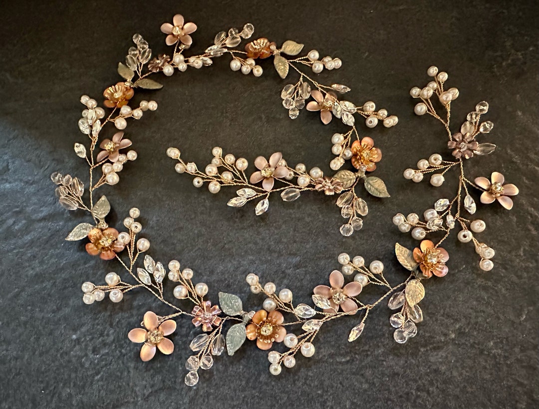 Blush & Rose Gold Flower Hair Vine, Custom Colored Flowers to Match ...