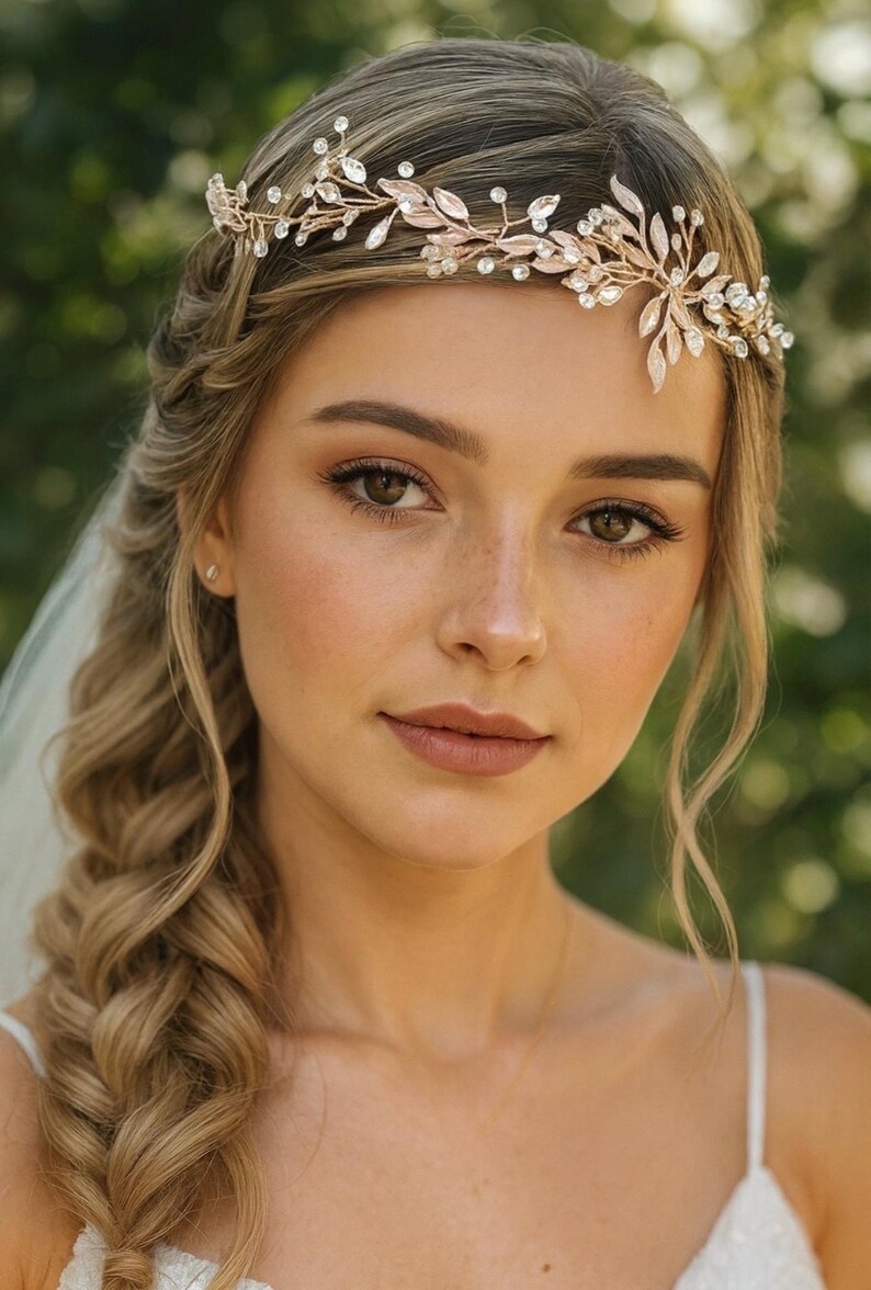 Rose Gold Hair Vine With Delicate Leaves and Accent Rhinestones - Etsy