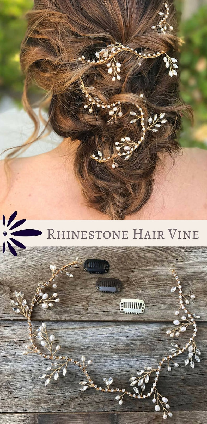 Rhinestone Hair Vine With Accent Crystals and Soft White - Etsy