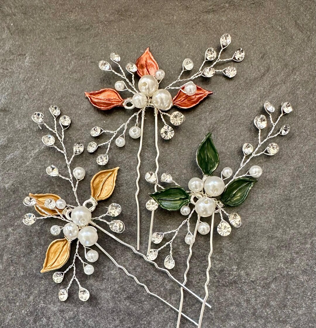 Custom Handcrafted Leaf Hair Pins – Personalized Wedding Hair ...