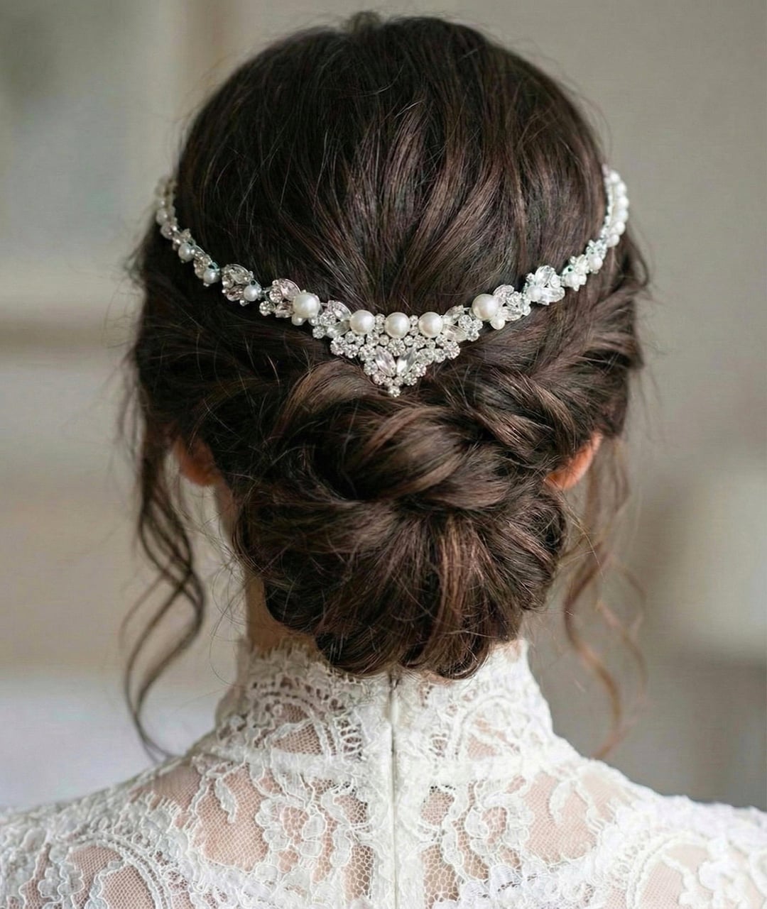 Vintage Inspired Bridal Hair Chain, Pearls and Silver Crystals, Boho ...