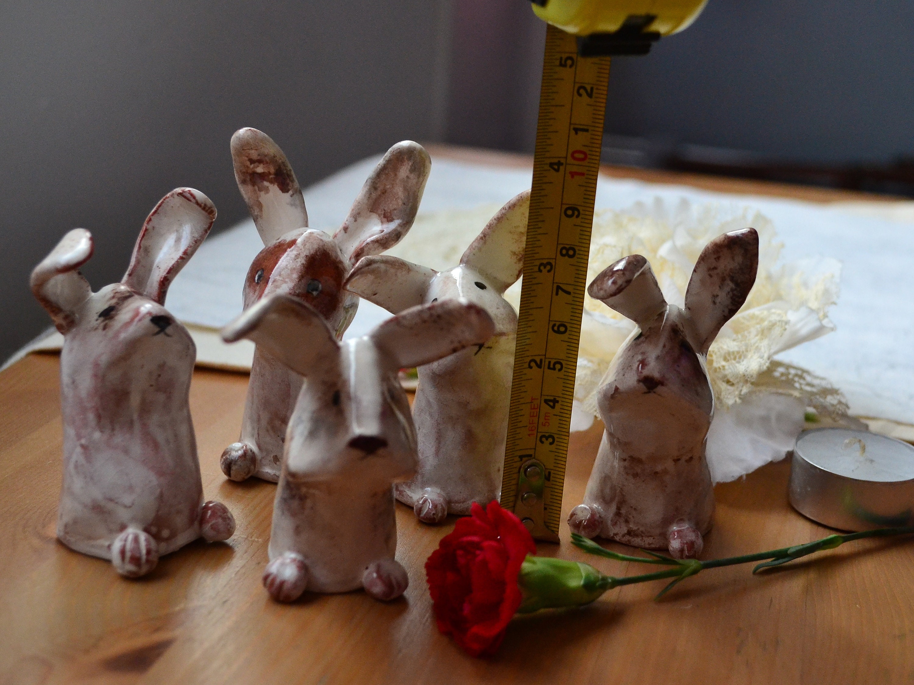 Ceramic bunny crackle figurine white bunny family hare gift moon gazing ...