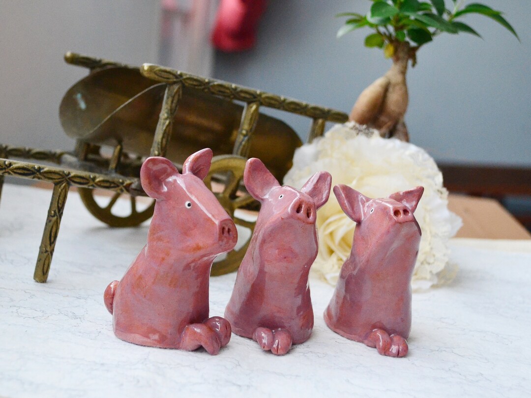 Ceramic Pig, Piglet Figurines Pink Pigs Family Pig Gift Ceramic Pig ...