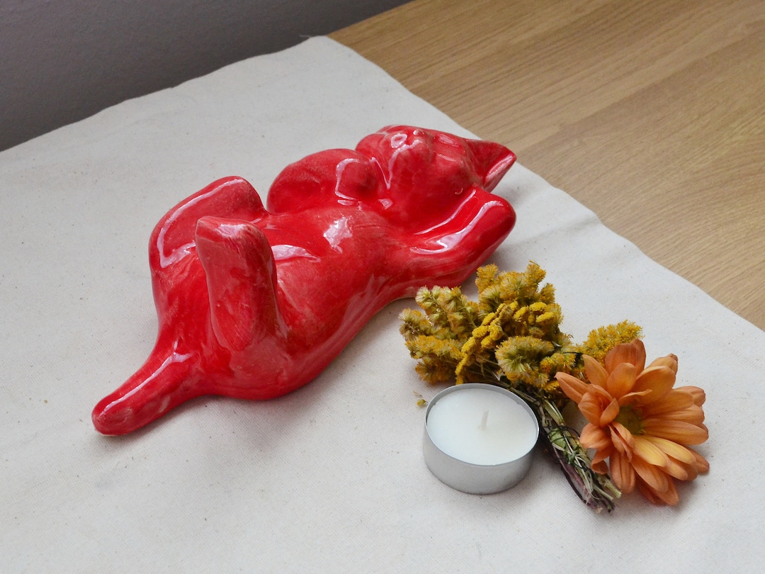 Ceramic Cat Figurine Red Cat Figurine Kitten Hanging Cat Red Playing ...