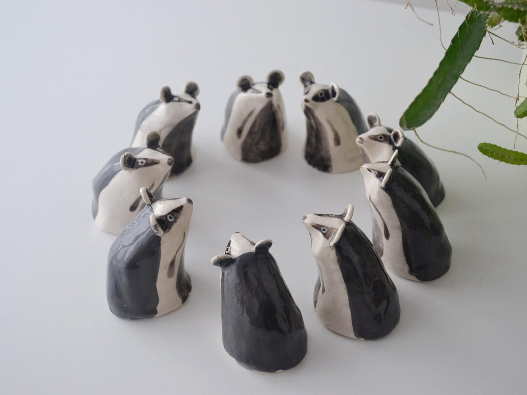 Ceramic Badger Figurine Family Badger Gift Badger Cake Topper Ceramic ...