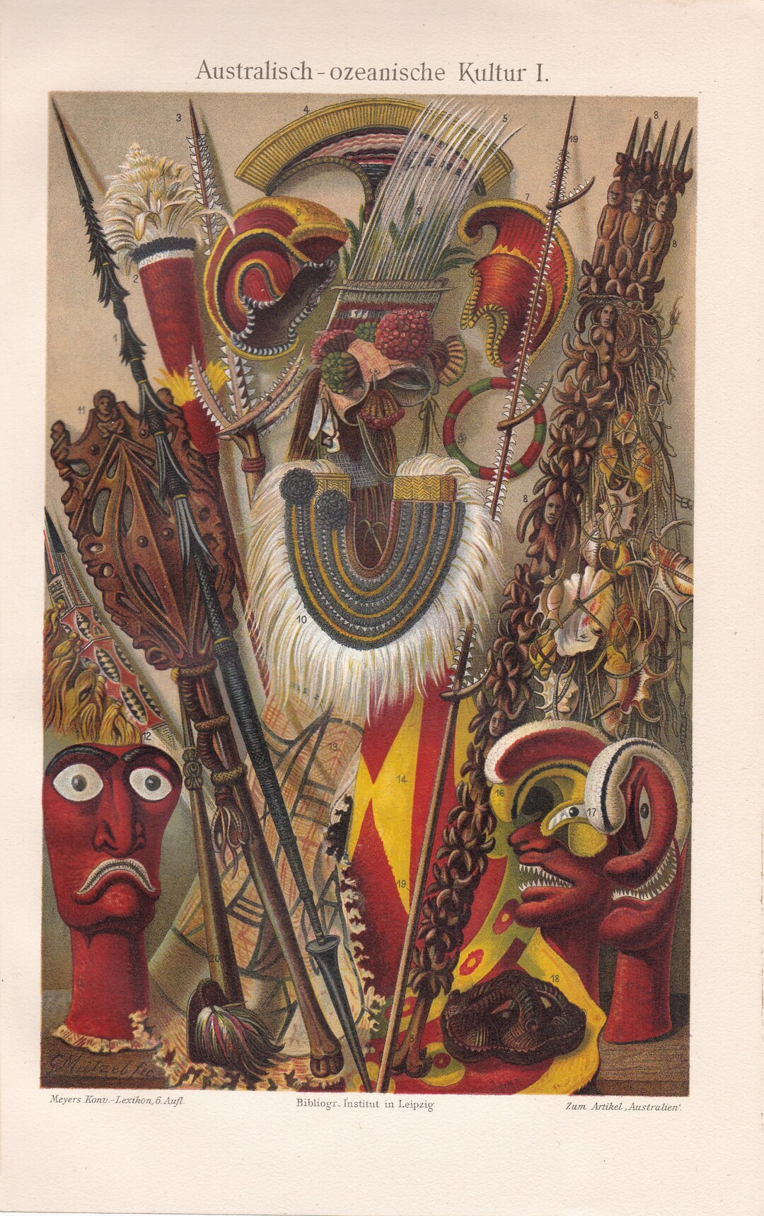 1894 AUSTRALIA & Oceania ART and CULTURE Antique Lithograph, Artifacts ...