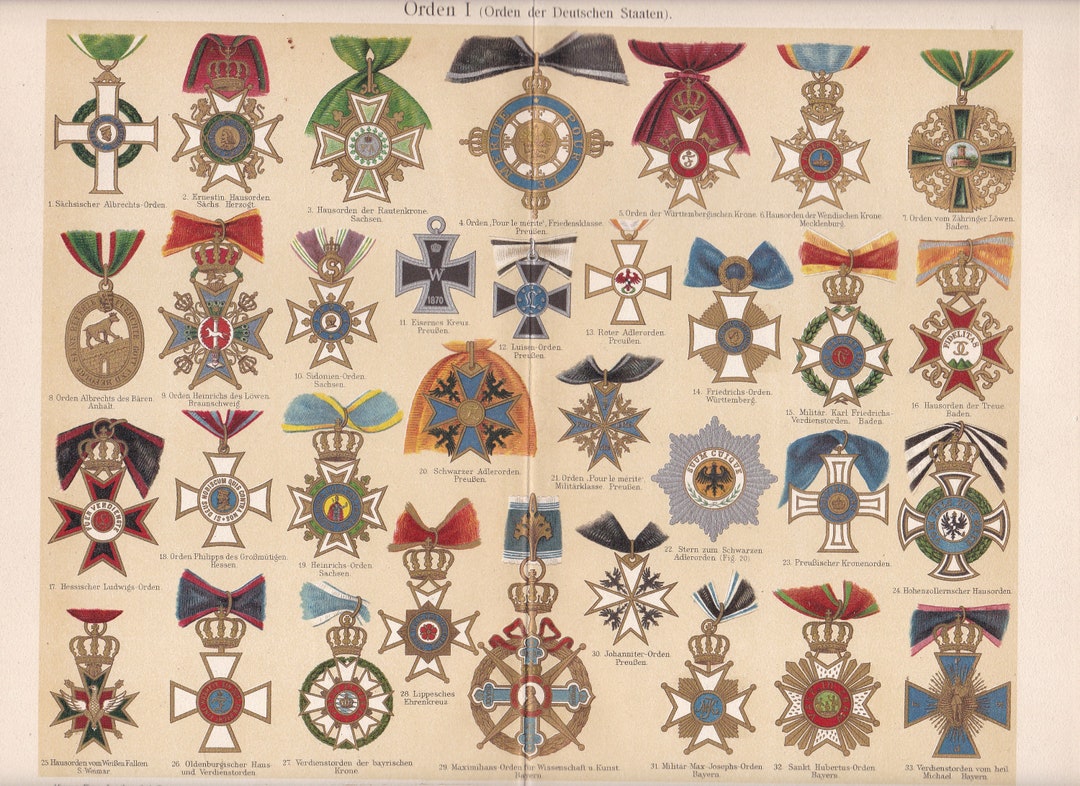 1896 ORDINI - IMPERO TEDESCO Litografia antica, Ordini al merito ...