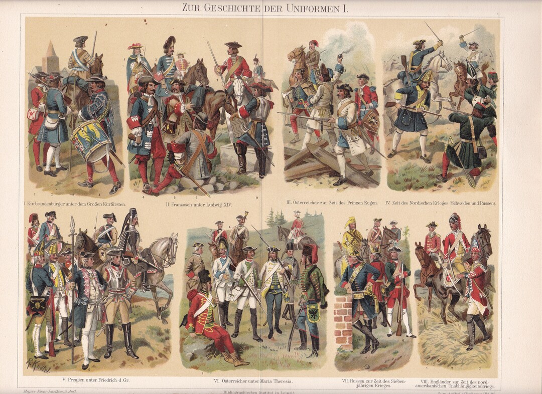1895 History of MILITARY UNIFORMS 14-19 Century Antique Lithograph ...