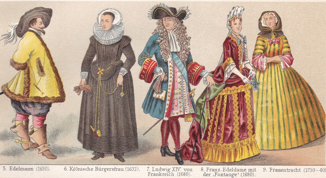 1895 HISTORY of COSTUMES 1624 - 1800 Years 1800's Lithograph Print More ...