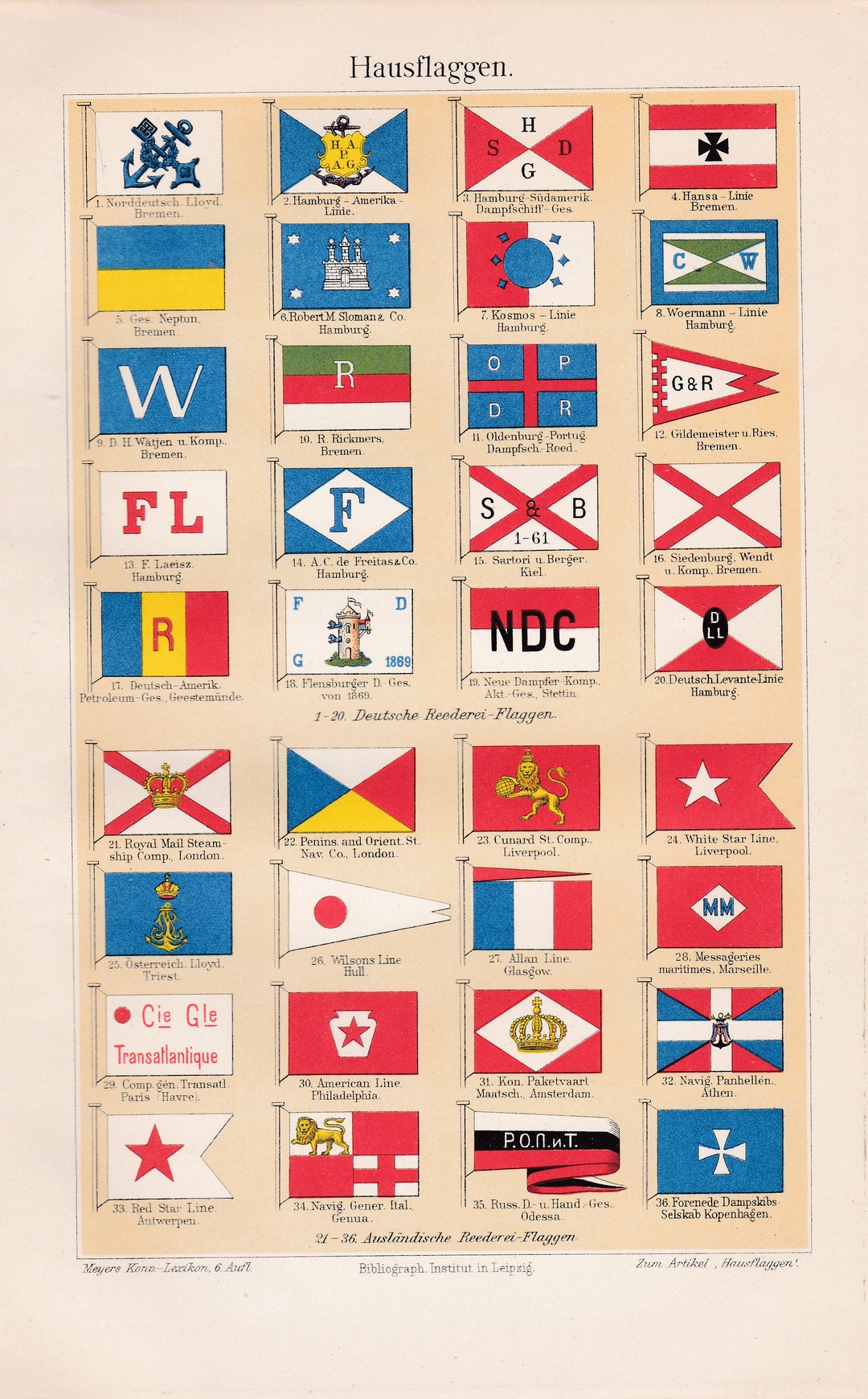 1895 International Maritime Signal Flags, 19th Century Antique ...