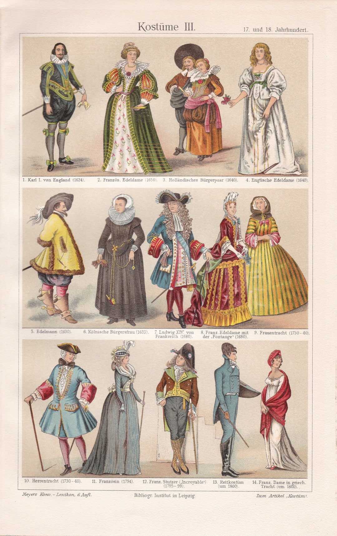 1895 HISTORY of COSTUMES 1624 - 1800 Years 1800's Lithograph Print More ...