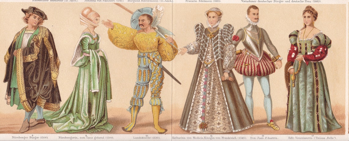 1895 HISTORY of COSTUMES 1500 - 1600 Years 1800's Lithograph Print More ...
