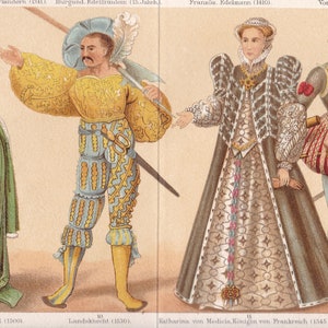 1895 HISTORY of COSTUMES 1500 - 1600 Years 1800's Lithograph Print More ...
