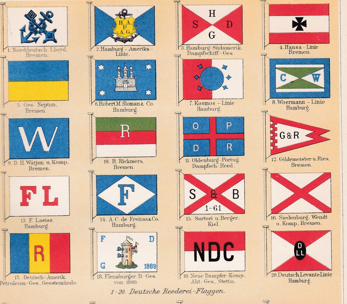 1895 International Maritime Signal Flags, 19th Century Antique ...
