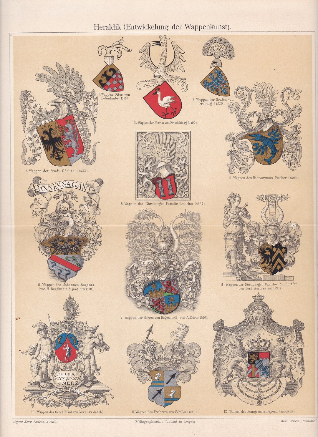 1894 Samples of the Art of HERALDY Coat of Arms Lithograph Print More ...