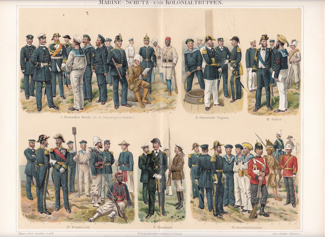 1895 History of MILITARY UNIFORMS NAVY 1800's France England Russia ...