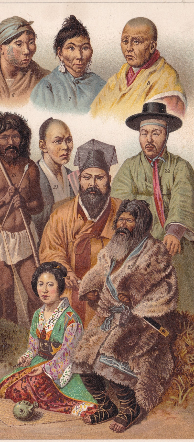 1890 ASIAN PEOPLE Mongols Persian Chinese Korean Japanese Turks ...