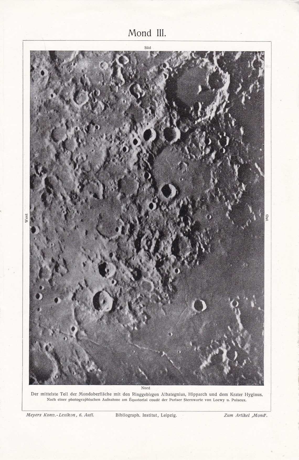 1890 ASTRONOMY MOON A Close Look at the Lunar Surface Lithograph Print ...