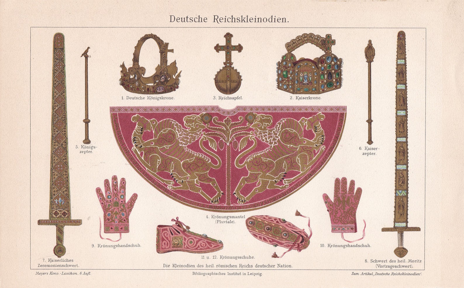 1903 IMPERIAL REGALIA GERMAN Empire Antique Lithograph, Insignia, Crown ...