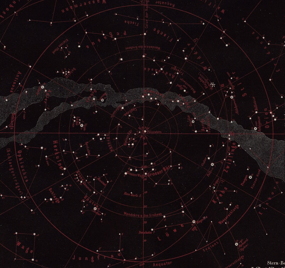 1880 ASTRONOMY Fixed STARS on the Northern Hemisphere Antique ...