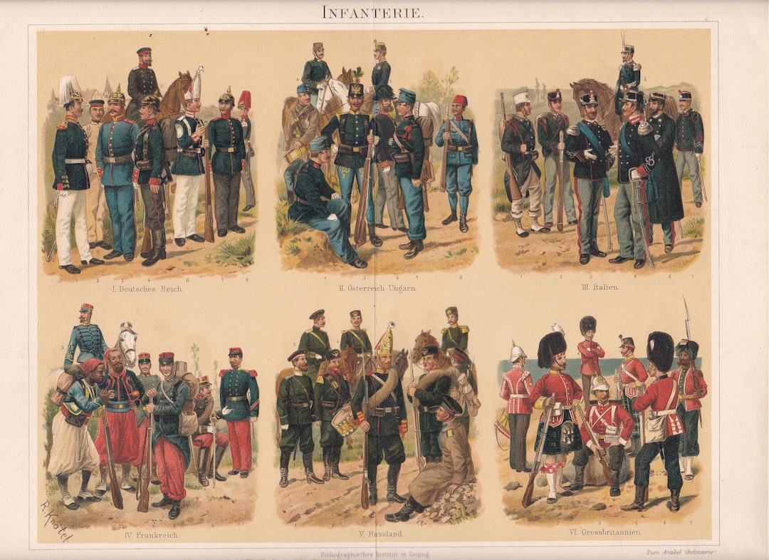 1895 History of MILITARY UNIFORMS INFANTERY 1800's France England ...