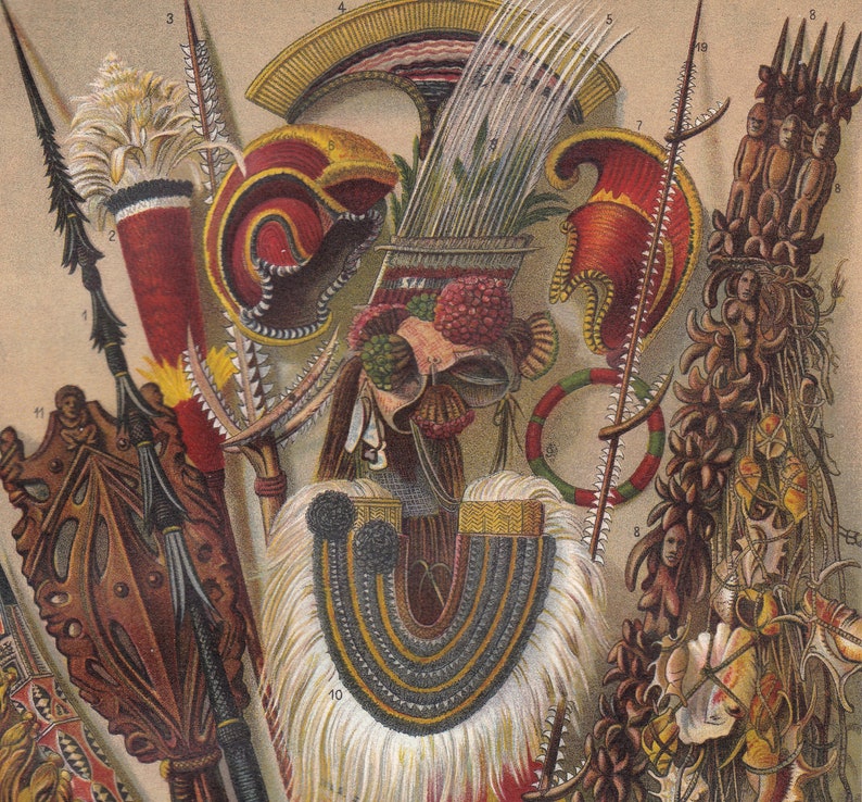 1894 AUSTRALIA & Oceania ART and CULTURE Antique Lithograph, Artifacts ...