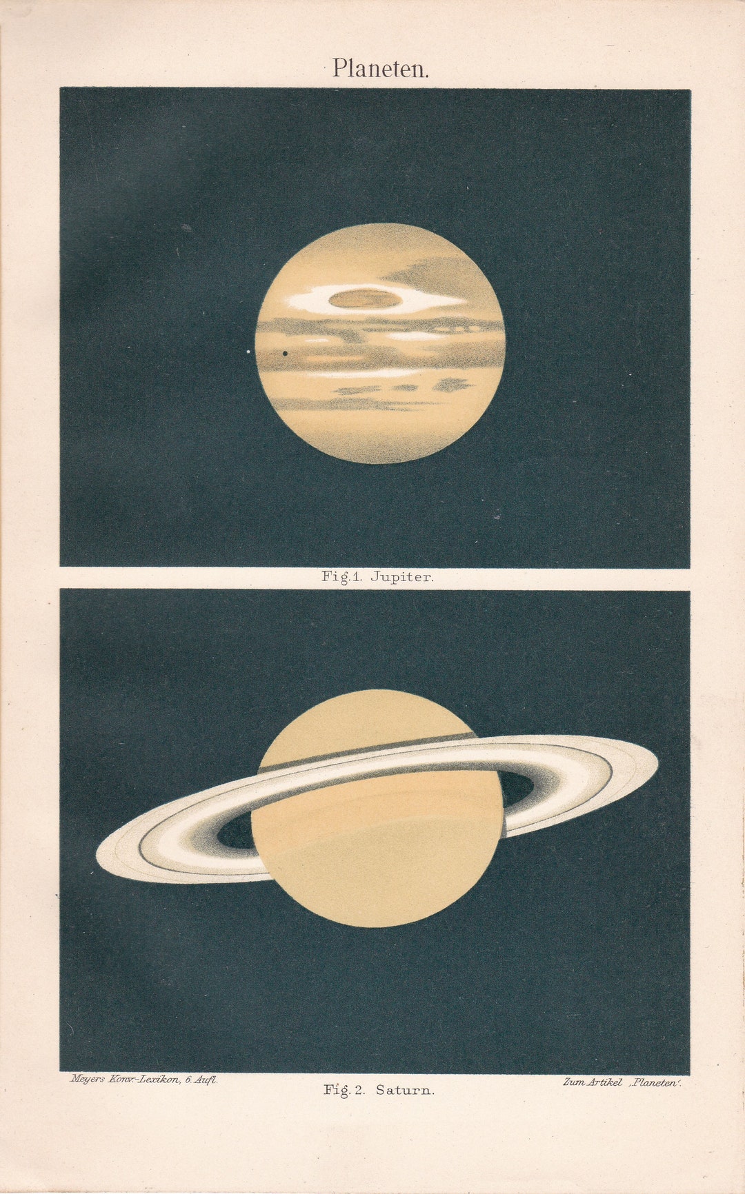 1890 Astronomy PLANETS JUPITER & SATURN Lithograph Print More Than 130 ...