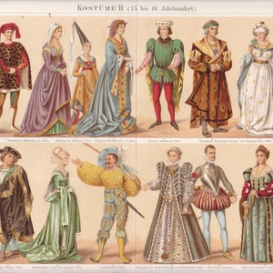 1895 HISTORY of COSTUMES 1500 - 1600 Years 1800's Lithograph Print More ...