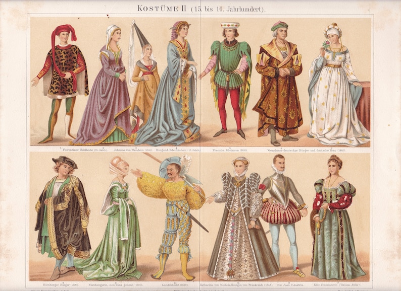 1895 HISTORY of COSTUMES 1500 - 1600 Years 1800's Lithograph Print More ...
