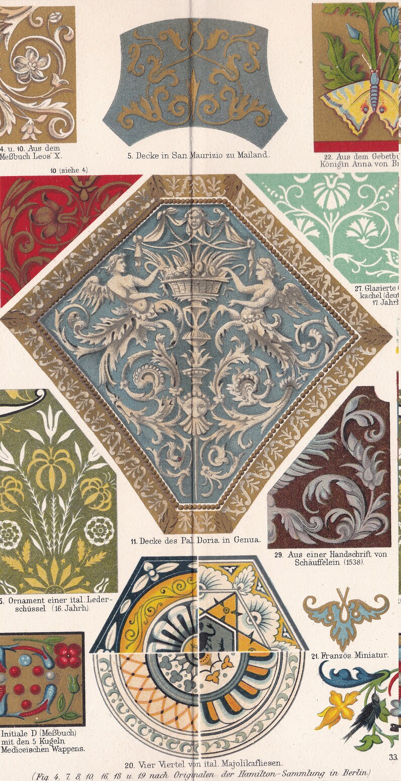 1895 RENAISSANCE ART ORNAMENTS in the Buildings Antique Lithograph ...