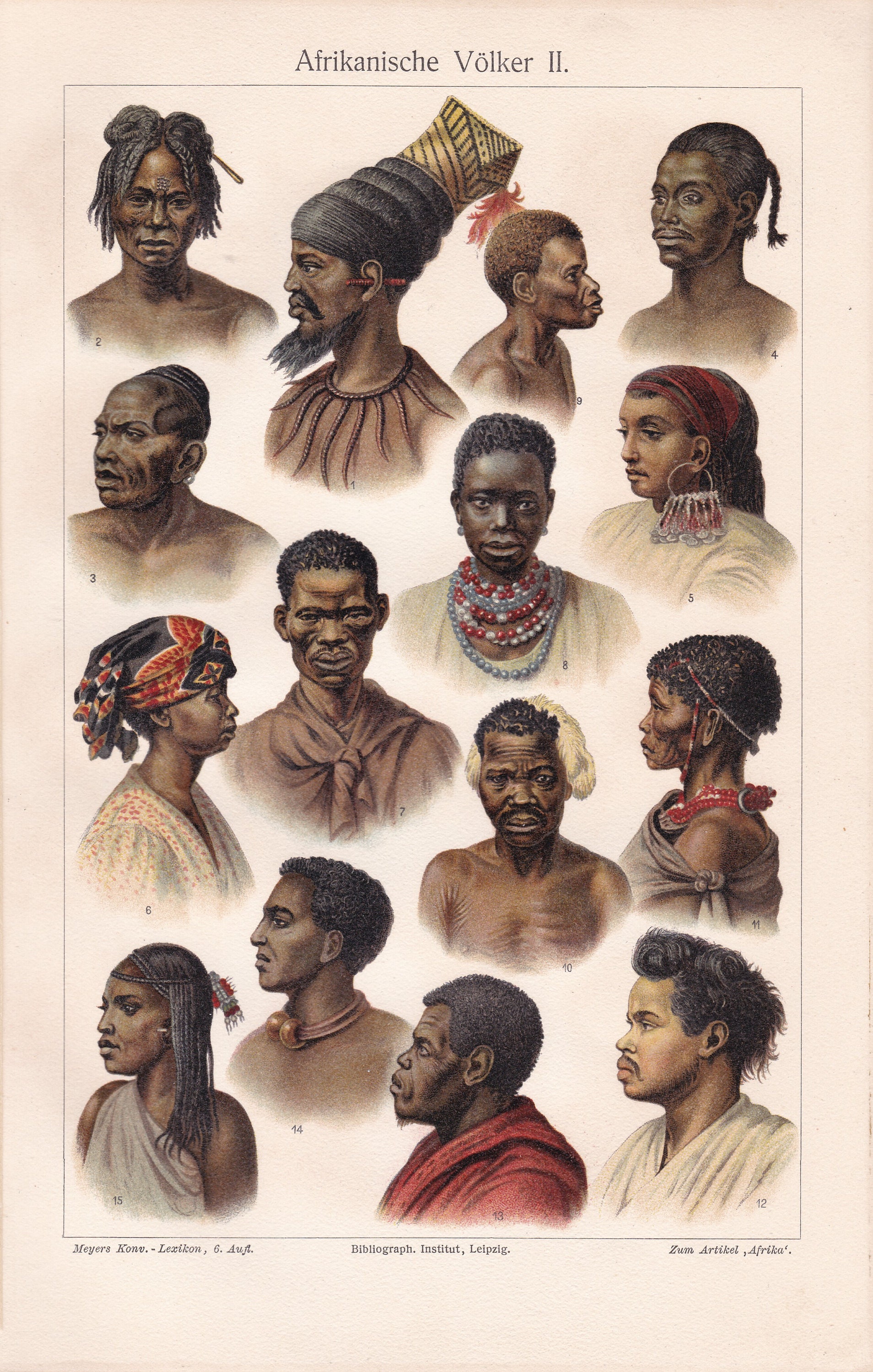 1890 AFRICA PEOPLE Arabs Fellah Kopt Buschmаn and Others Lithograph ...