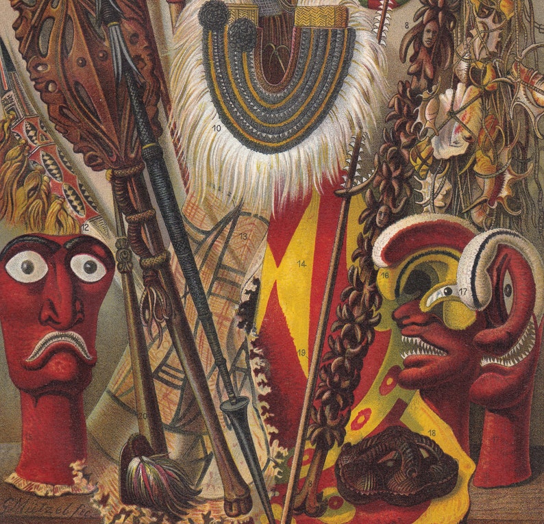 1894 AUSTRALIA & Oceania ART and CULTURE Antique Lithograph, Artifacts ...