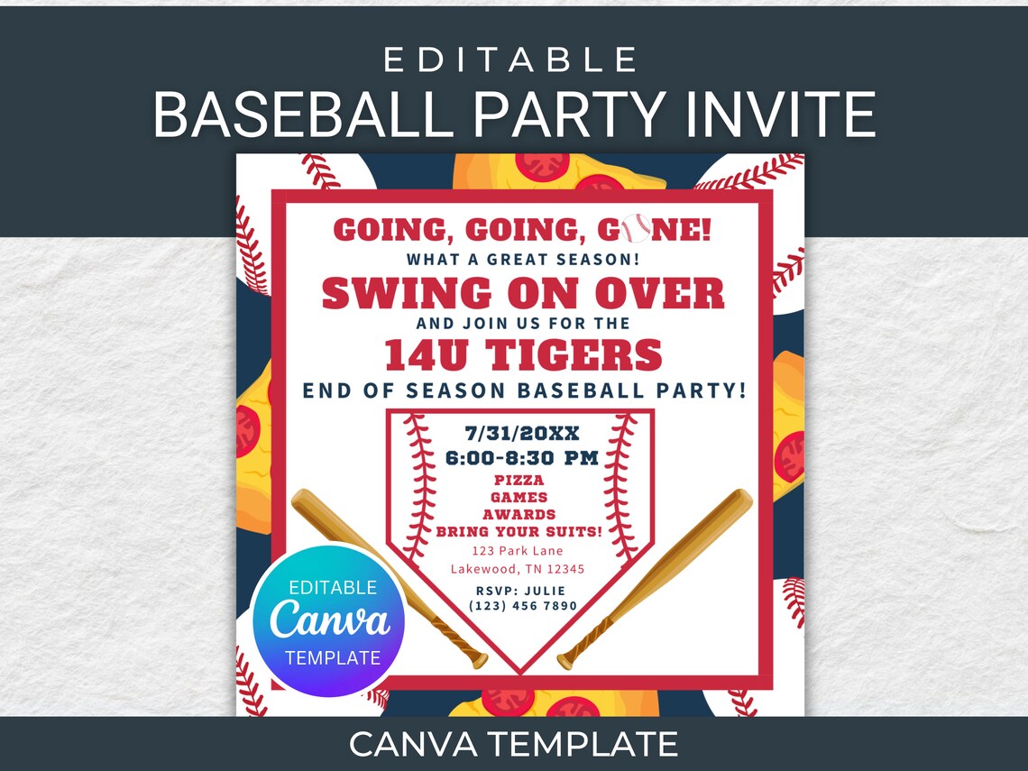 Editable Baseball Party Invite Digital Baseball Invite Baseball End of ...