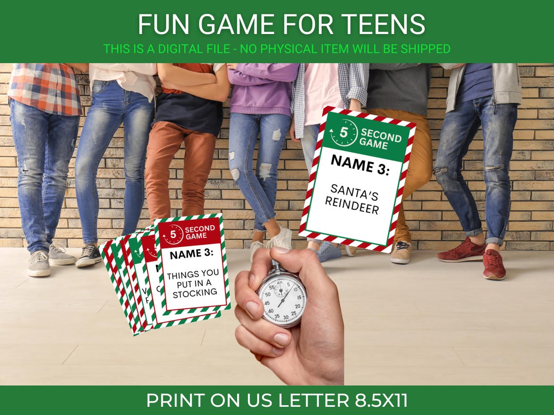Christmas 5 Second Game Printable Fun Christmas Games for Kids Teens ...