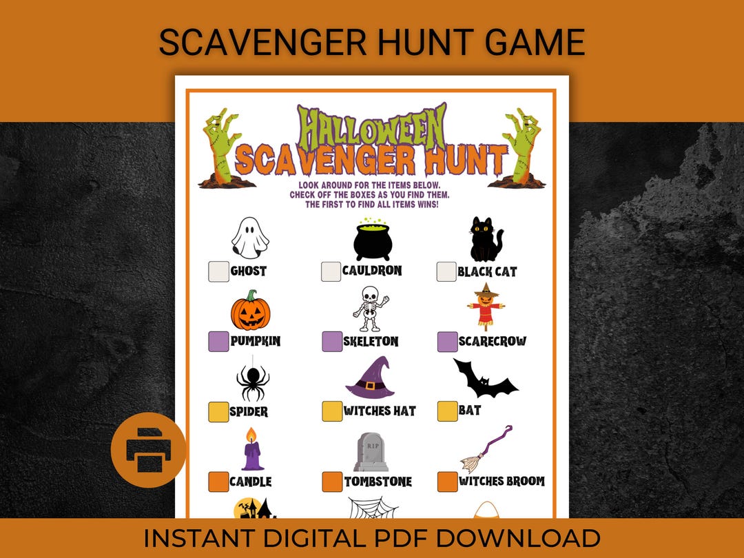 Halloween Scavenger Hunt Game Printable Fun Halloween Kid Game Teens ...