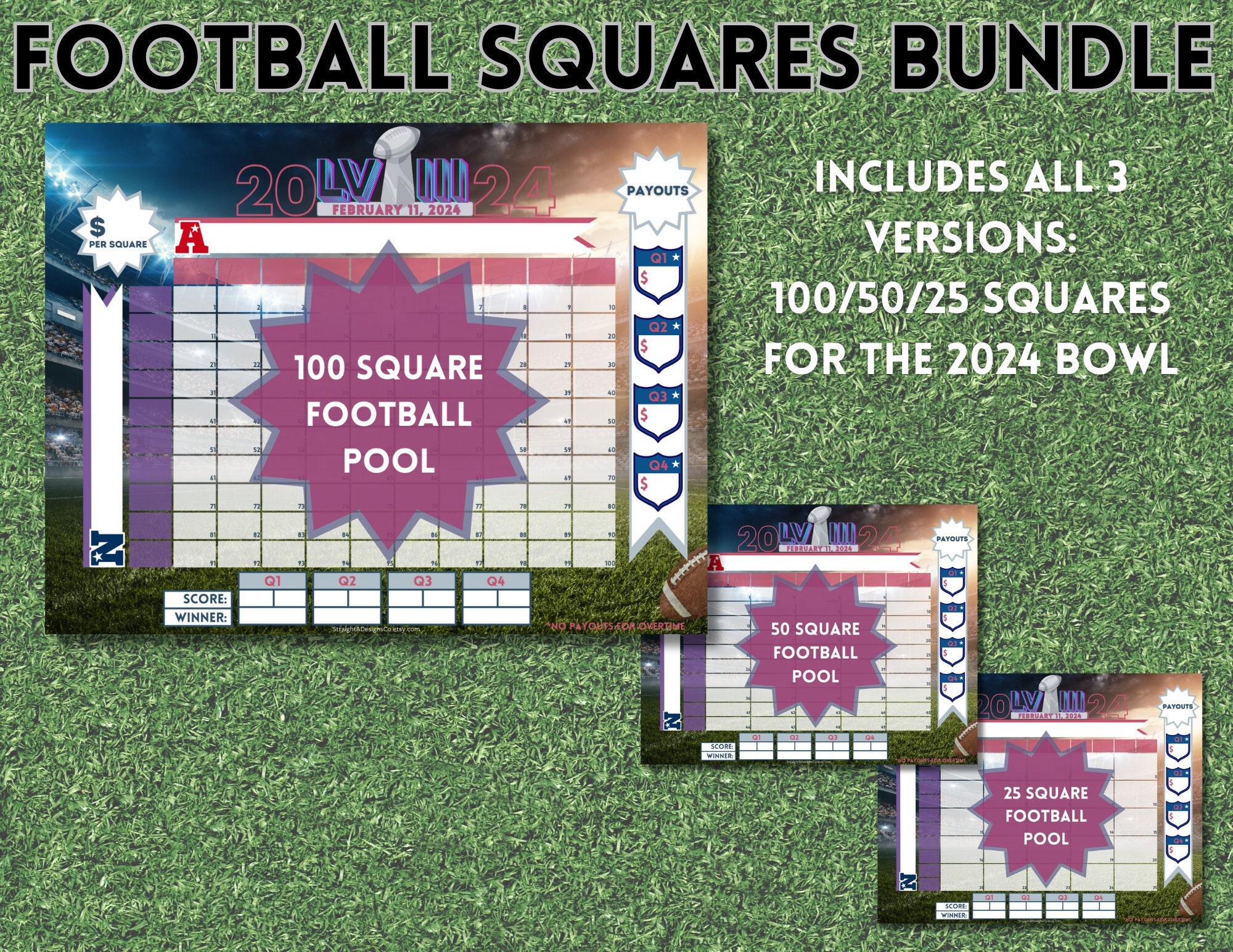 Bundle Super Football Bowl Squares Football Pool Printable Instant ...